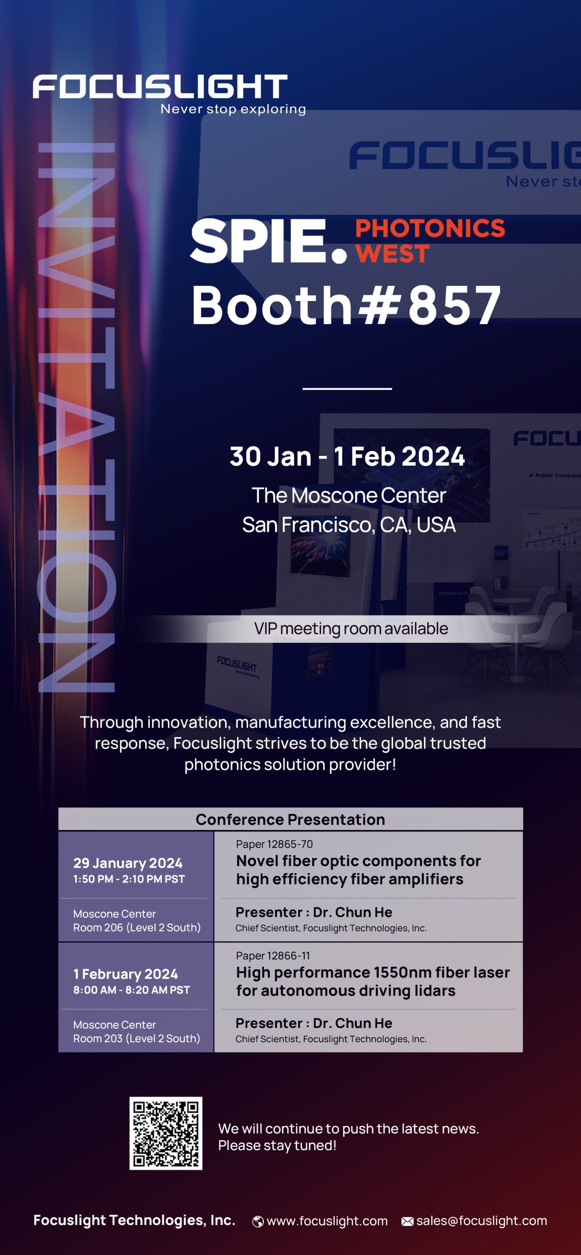 Focuslight Technologies Will Be Exhibiting at SPIE Photonics West 2024